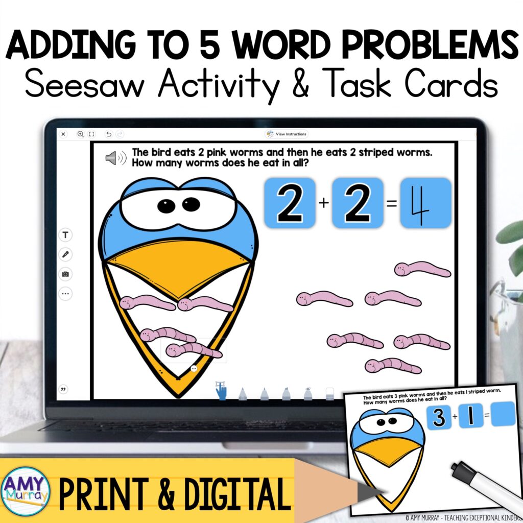 Adding to 5 Word Problems Digital Centers for Seesaw™ - Teaching ...
