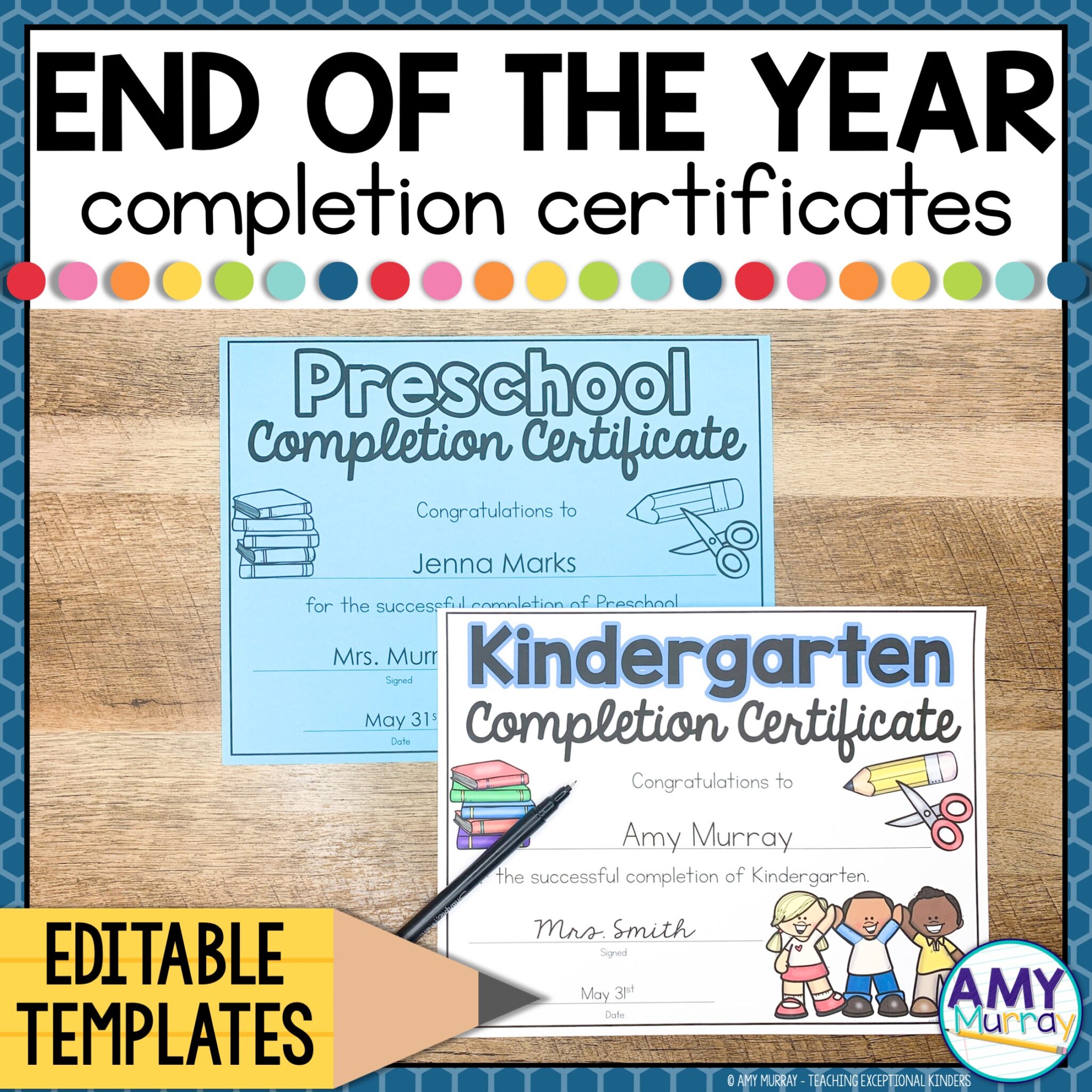 End of the Year Certificates Editable | Completion Certificates ...