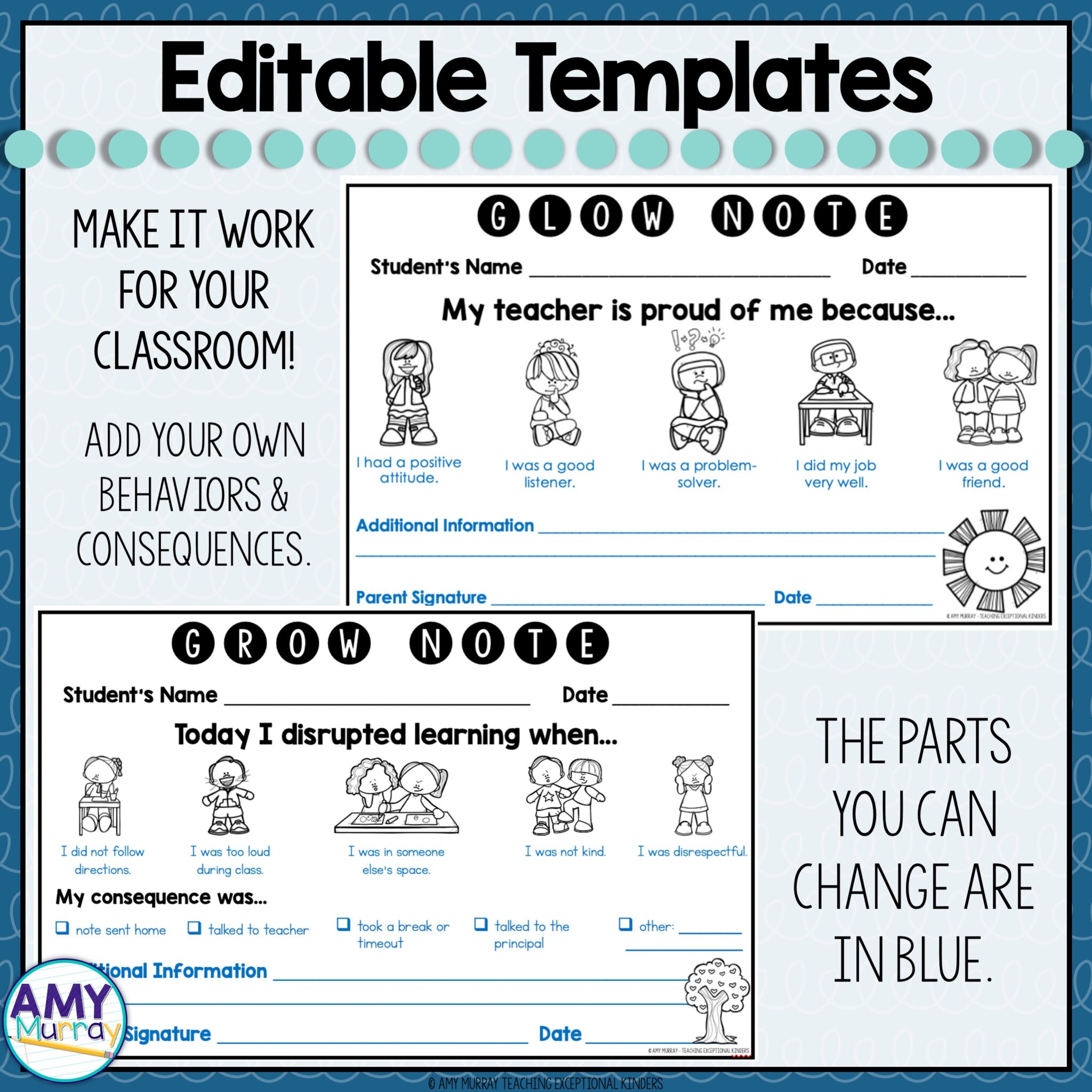 Editable Behavior Notes to Send Home | Glow and Grow Notes with ...