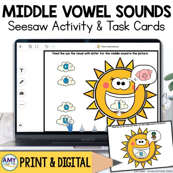 Feed the Sun Identifying Middle Vowel Sounds Digital Center for Seesaw ...