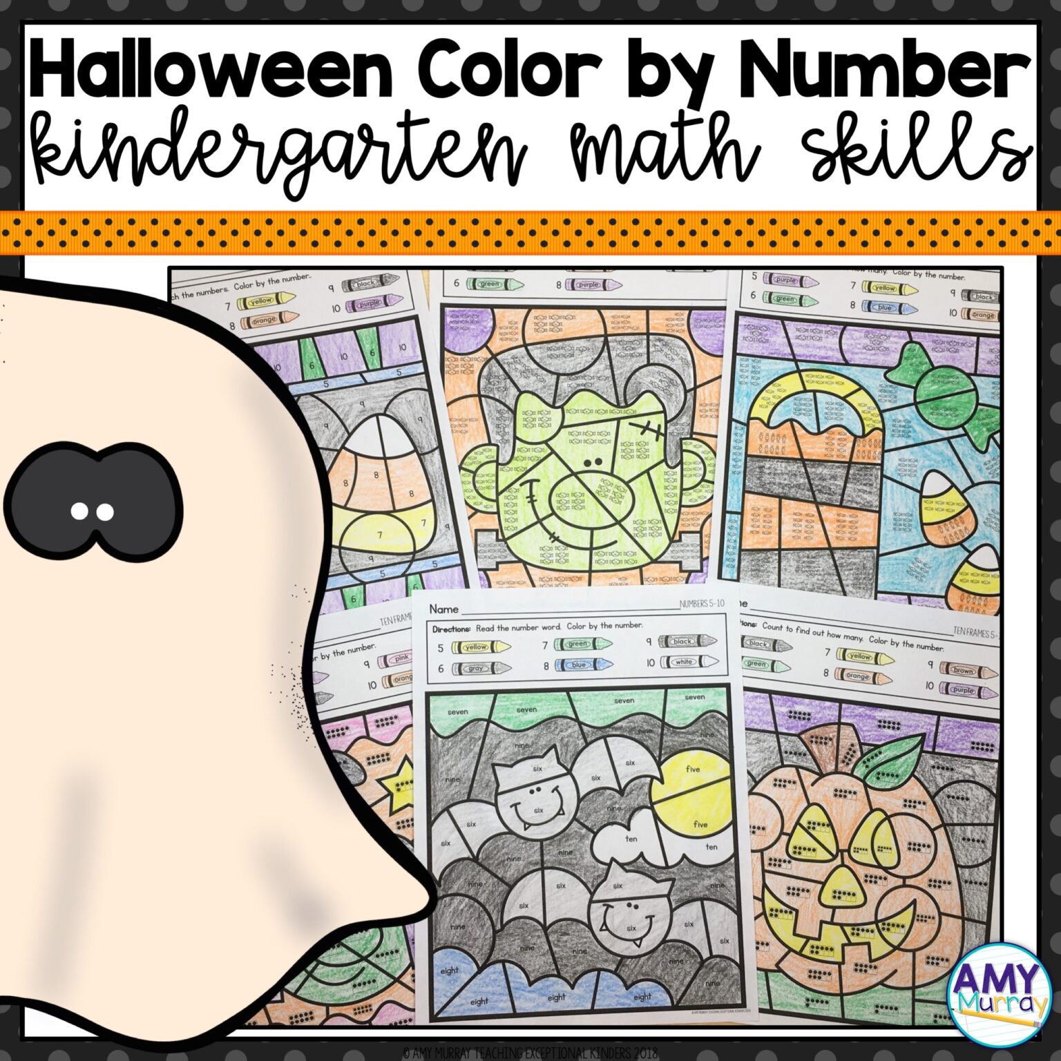 Halloween Color by Number Kindergarten Math Worksheets - Teaching ...