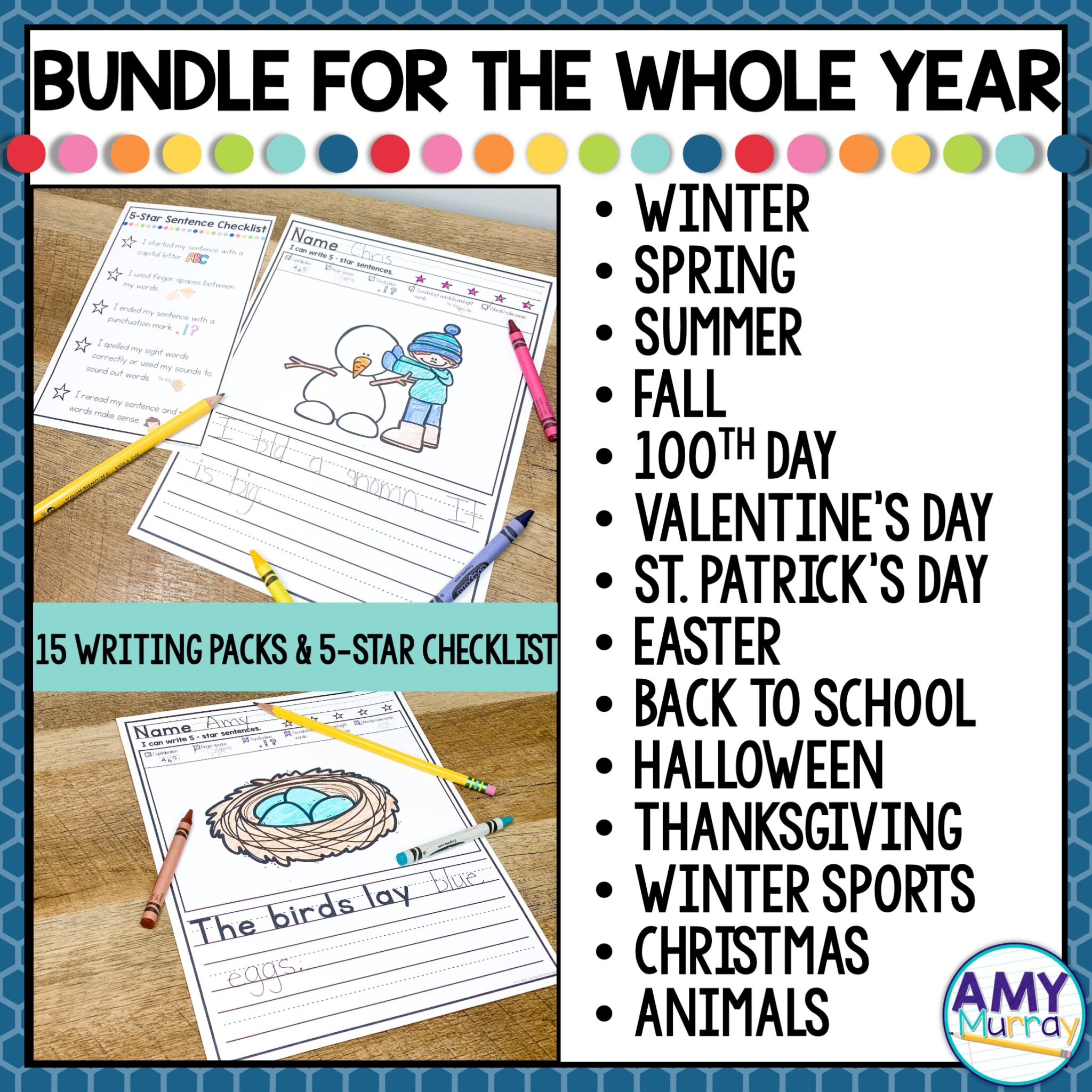 Kindergarten Picture Writing Prompts with Sentence Starters Complete ...
