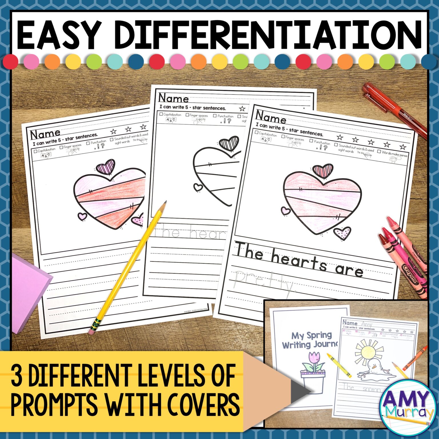 Kindergarten Picture Writing Prompts with Sentence Starters Complete ...