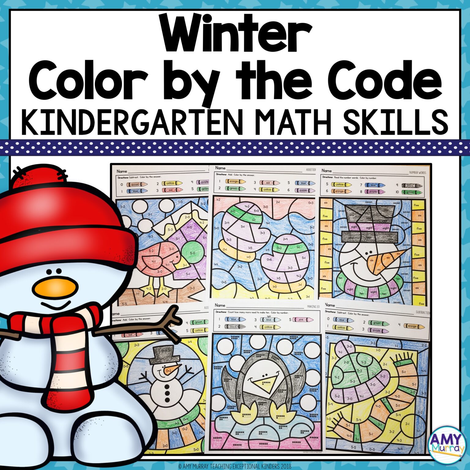 Winter Color by Number Math Worksheets - Teaching Exceptional Kinders