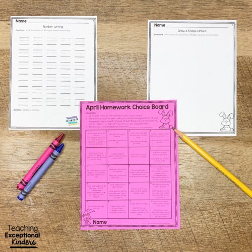 Using Choice Boards for Kindergarten Homework - Teaching Exceptional ...