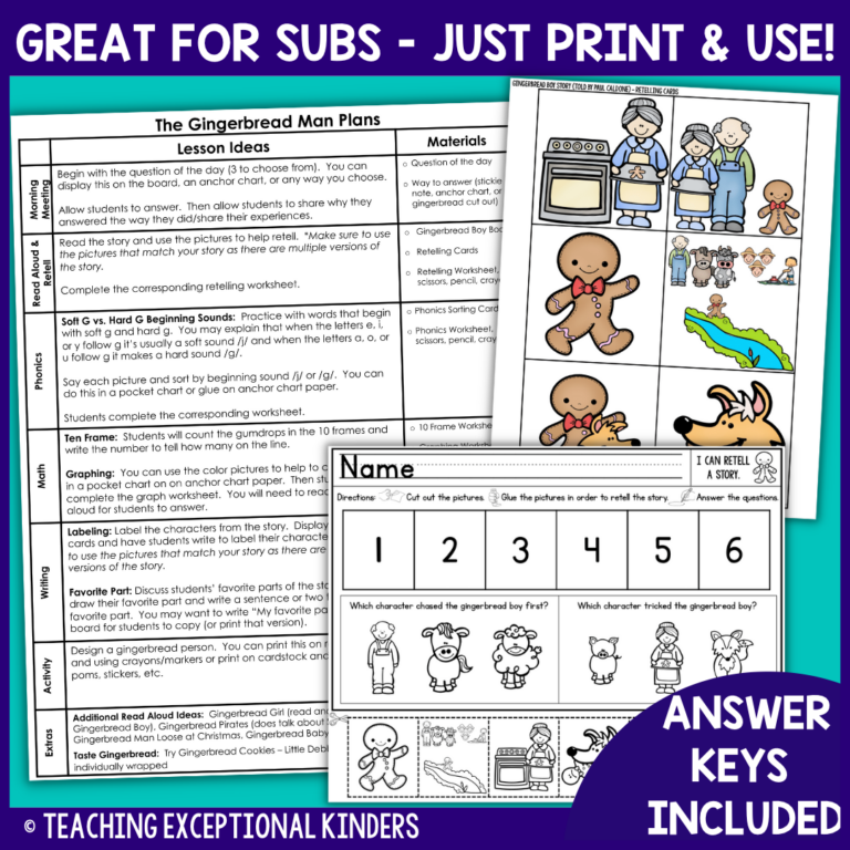Gingerbread Man Printables and Lesson Plans - Teaching Exceptional Kinders