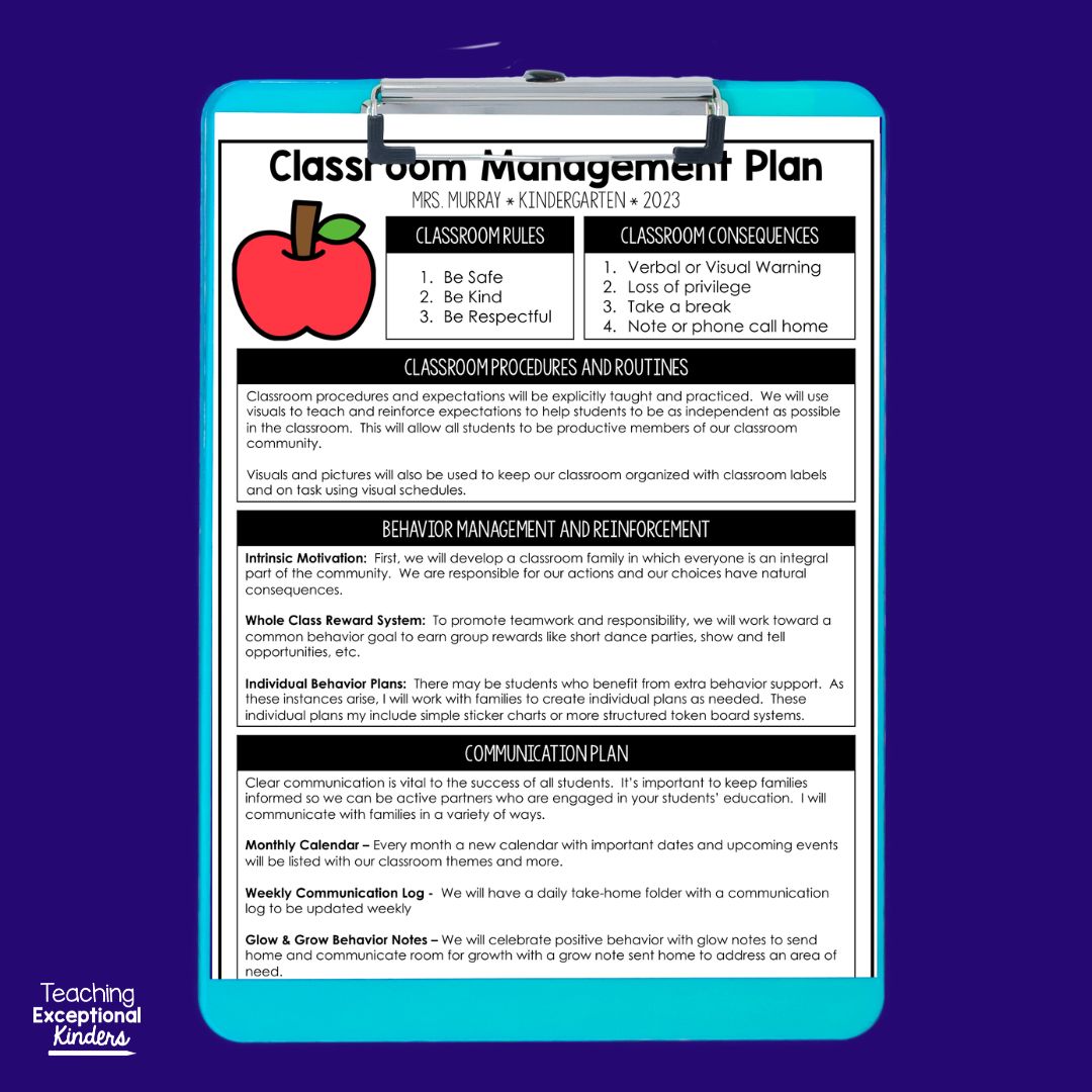 Classroom Management Plan - Teaching Exceptional Kinders